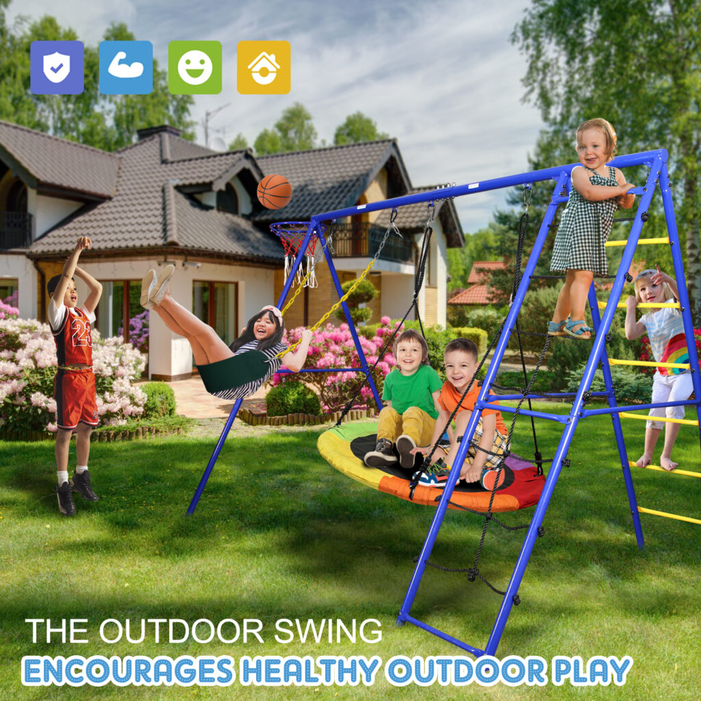 Hapfan 440lbs Metal Swing Set,Heavy Duty Swing Stand with Saucer Tree ...
