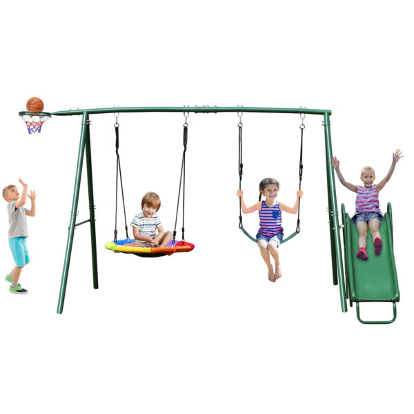 Hapfan 440lbs Metal Swing Set,Heavy Duty Swing Stand with Slide,Saucer ...