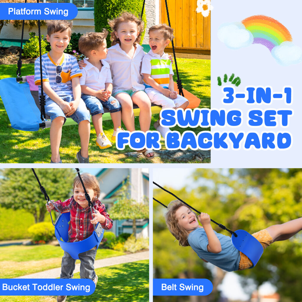Hapfan Swing Sets for Backyard with Toddler Swing, Belt Swing, Platform ...