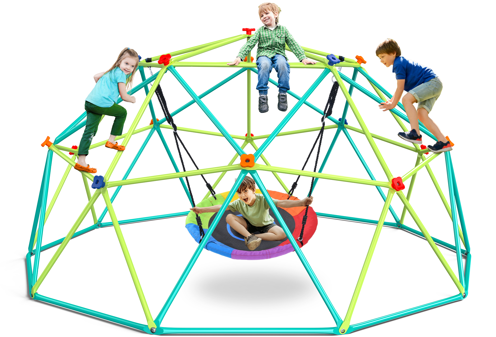 Hapfan 10ft Climbing Dome Swing Set with Saucer Swing, Jungle Gym for ...