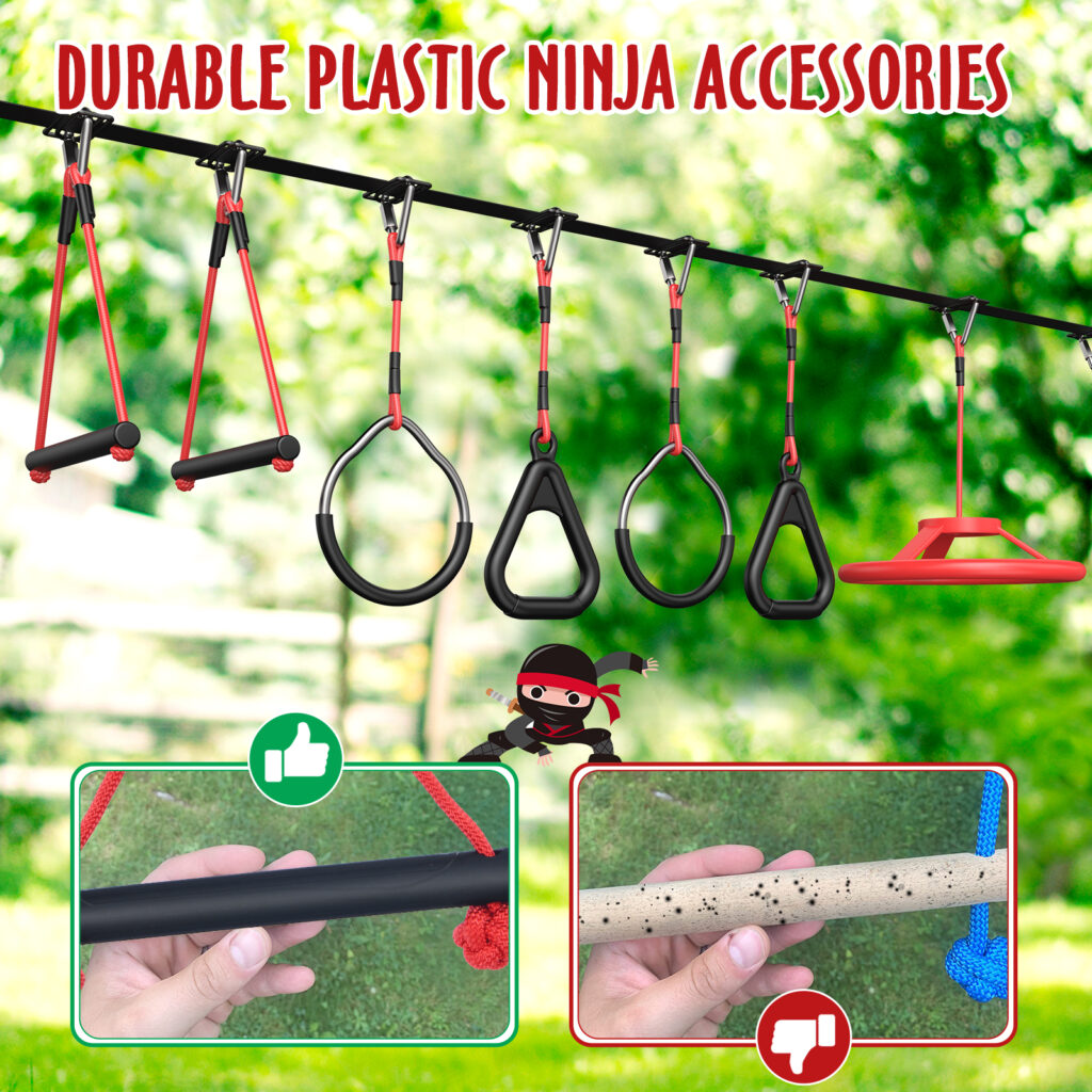 Hapfan 50ft Ninja Warrior Obstacle Course for Kids with Swing, Weather ...